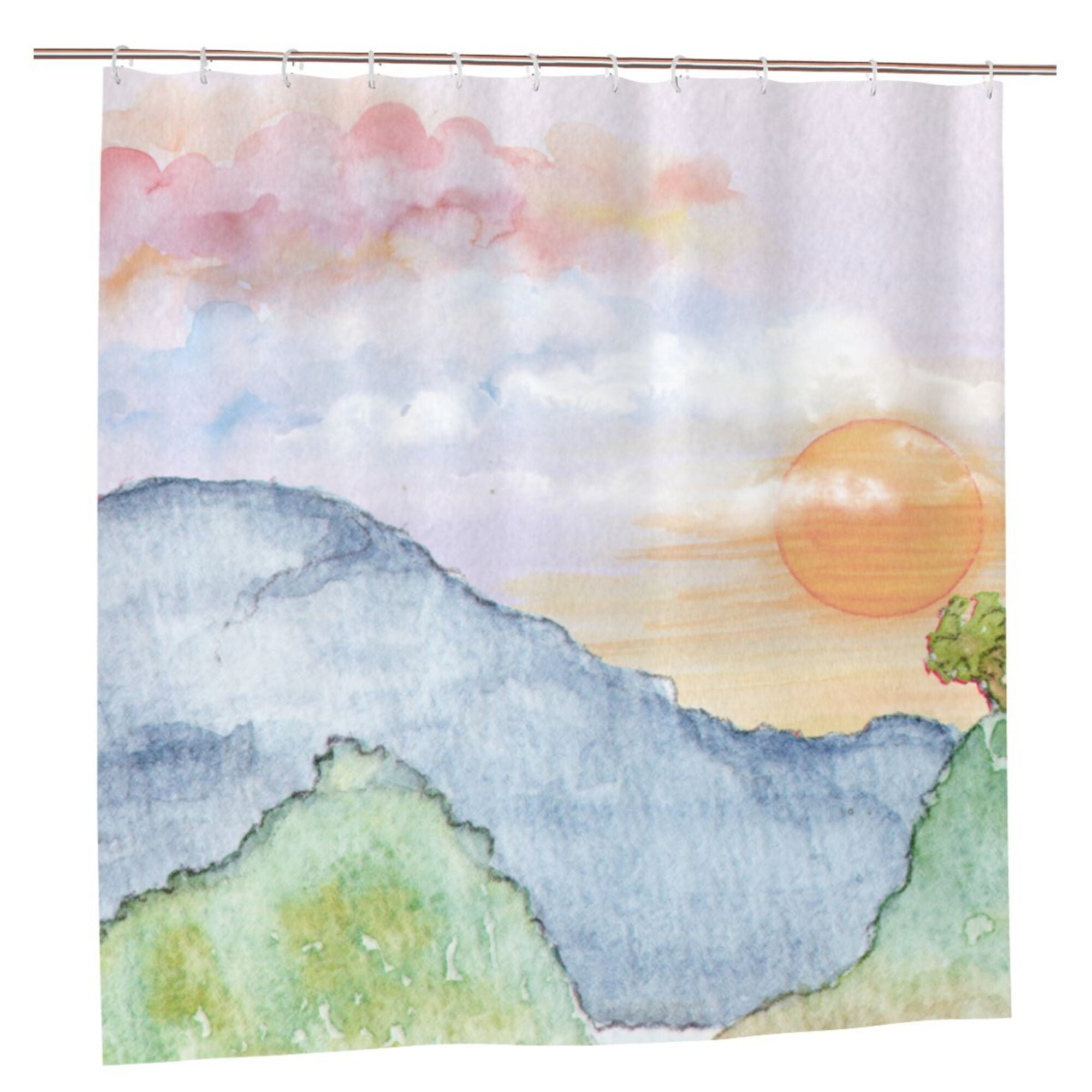 Yfyang Waterproof Bathroom Shower Curtain Watercolor Sunset Pattern