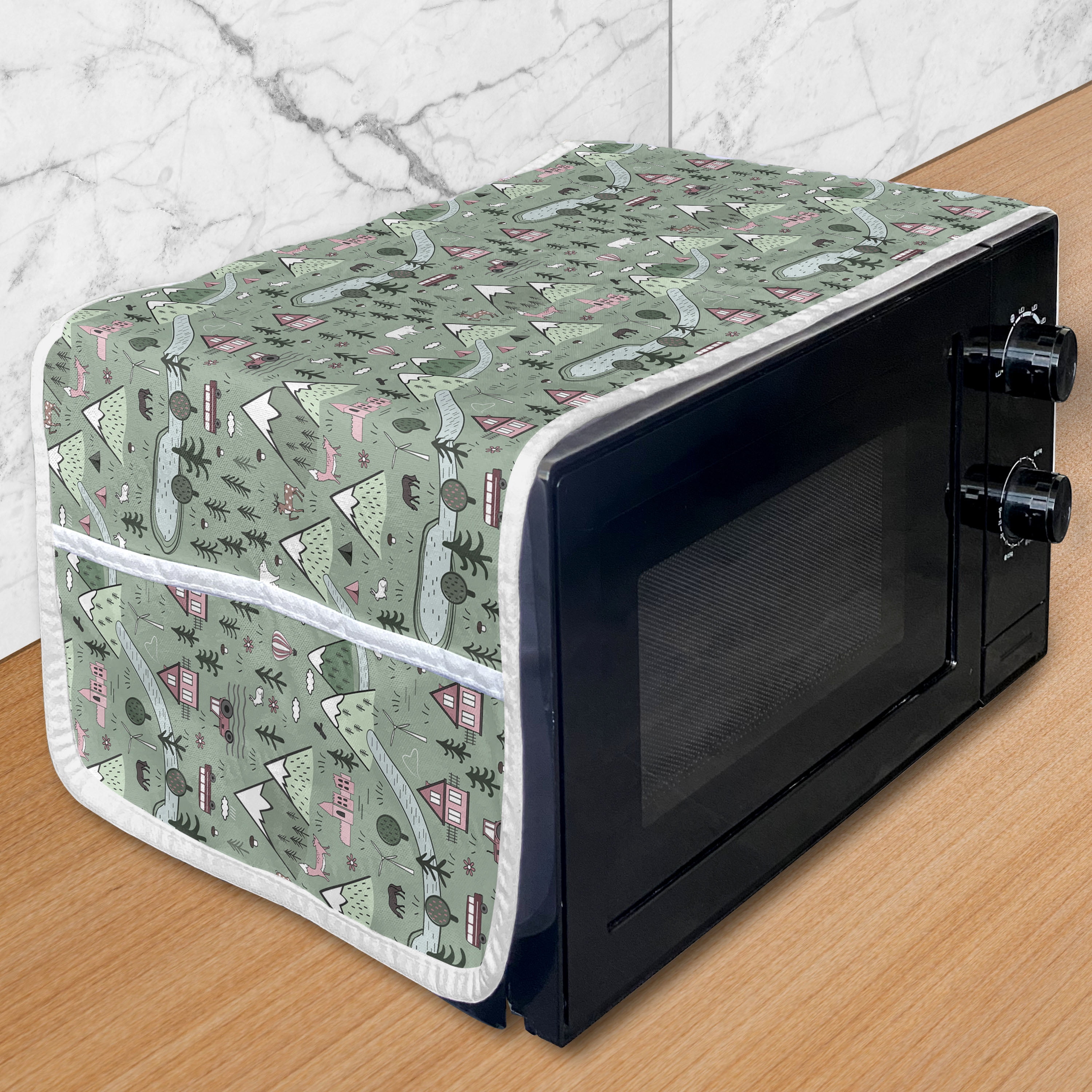 Landscape Microwave Oven Cover, Scandinavian Theme Inspired Image with ...