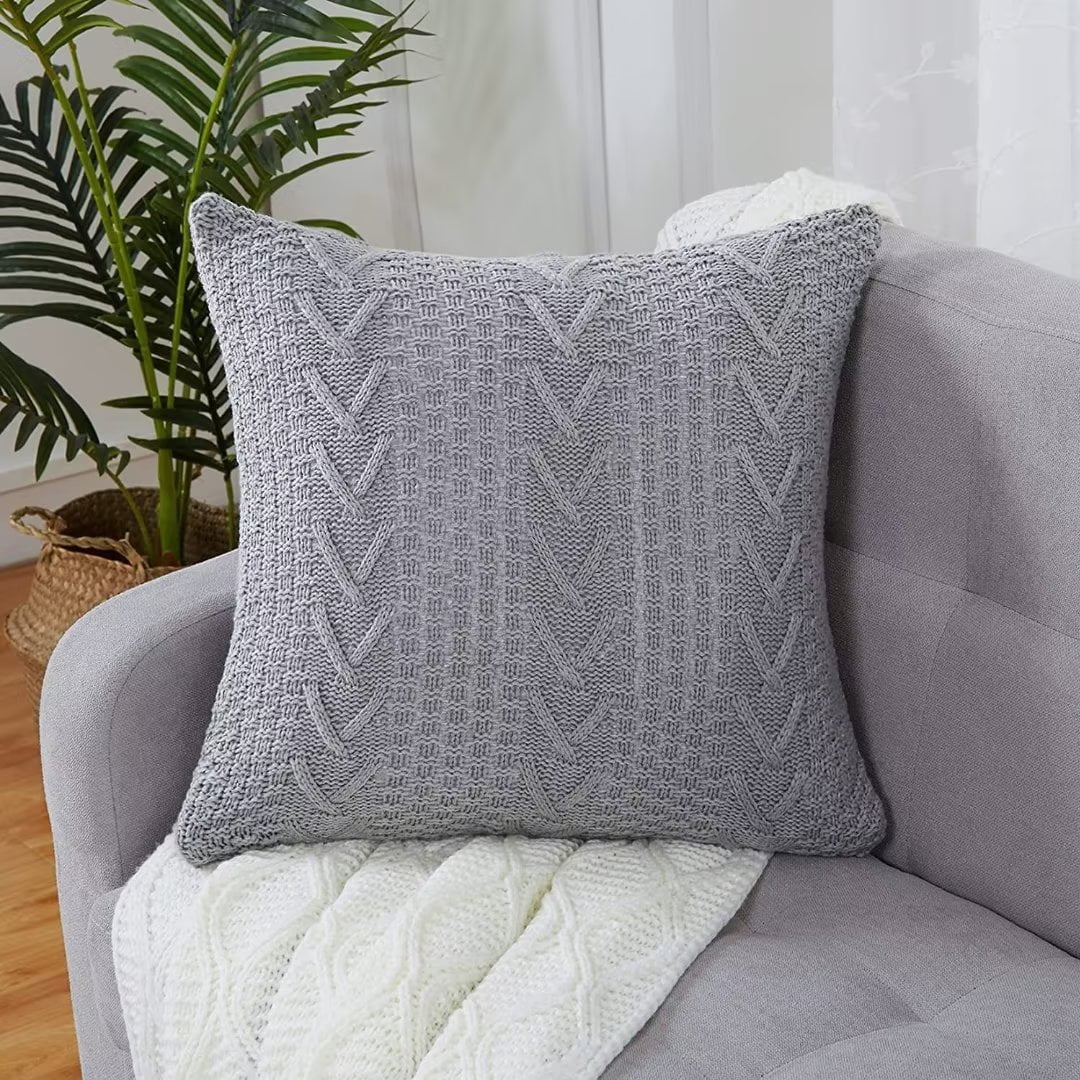 FairOnly Knitted Cushion Covers 18"x18" Square Pillowcases for Bedroom ...