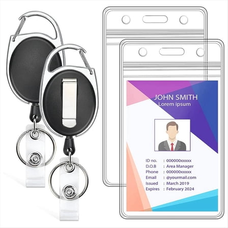 FLONOZZ Heavy Duty 2 Pcs Retractable Badge Clips, Clear Plastic Id Card ...