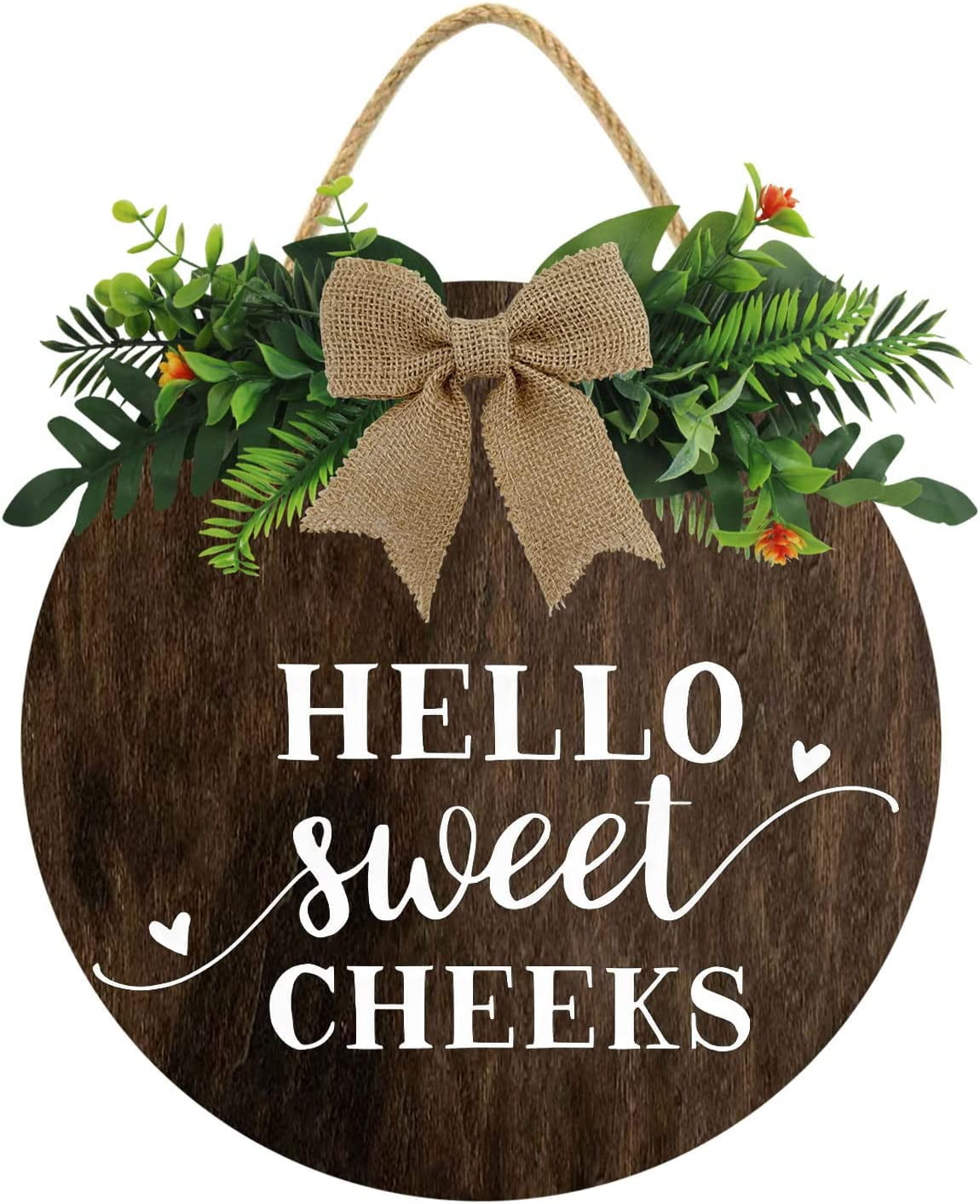 Eveokoki 12" Hello Sweet Cheeks Front Door Sign Funny Wreaths Hanging ...