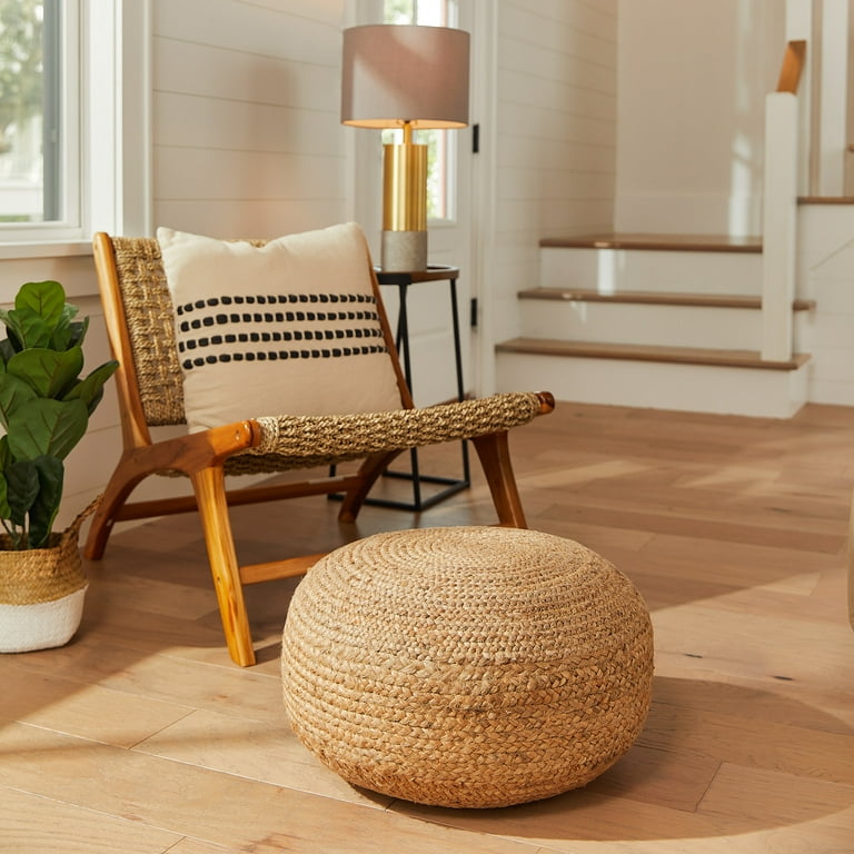 Decor Therapy Natural Jute Woven Round Pouf Brown