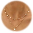 14K Gold Plated Layered Pearl Necklace for Women, Trendy Herringbone ...