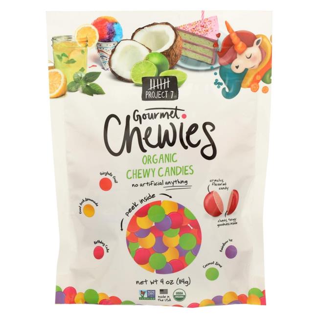 Project 7 2286631 4 oz Gourmet Chewies Pouch Organic Chewy Candies ...
