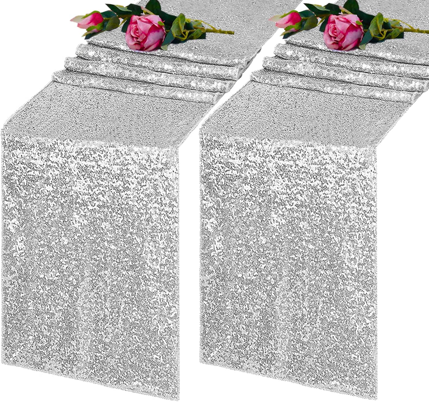 SoarDream 2 Packs 12"x72" Silver Sequin Table Runner, Glitter Runner ...