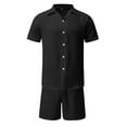 Black Mens Jacket Men Spring Summer 2 Pieces Beach Short Sleeve Linen