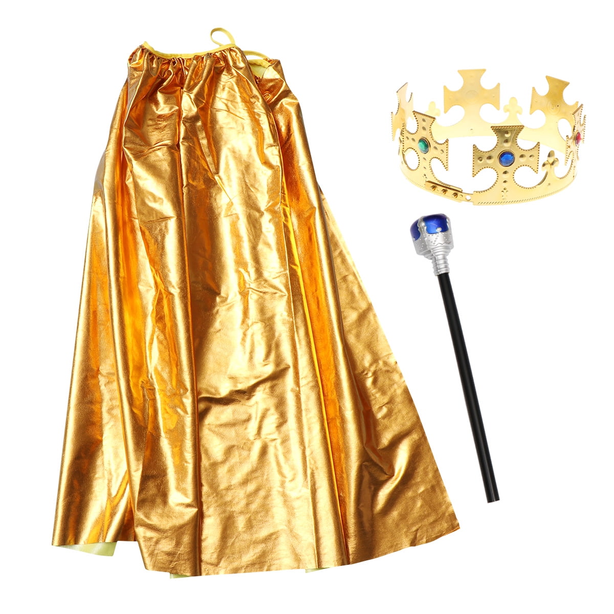 3 Pcs Halloween Costume Set Prince Cloak Crown Cane Kit Halloween Ghost ...