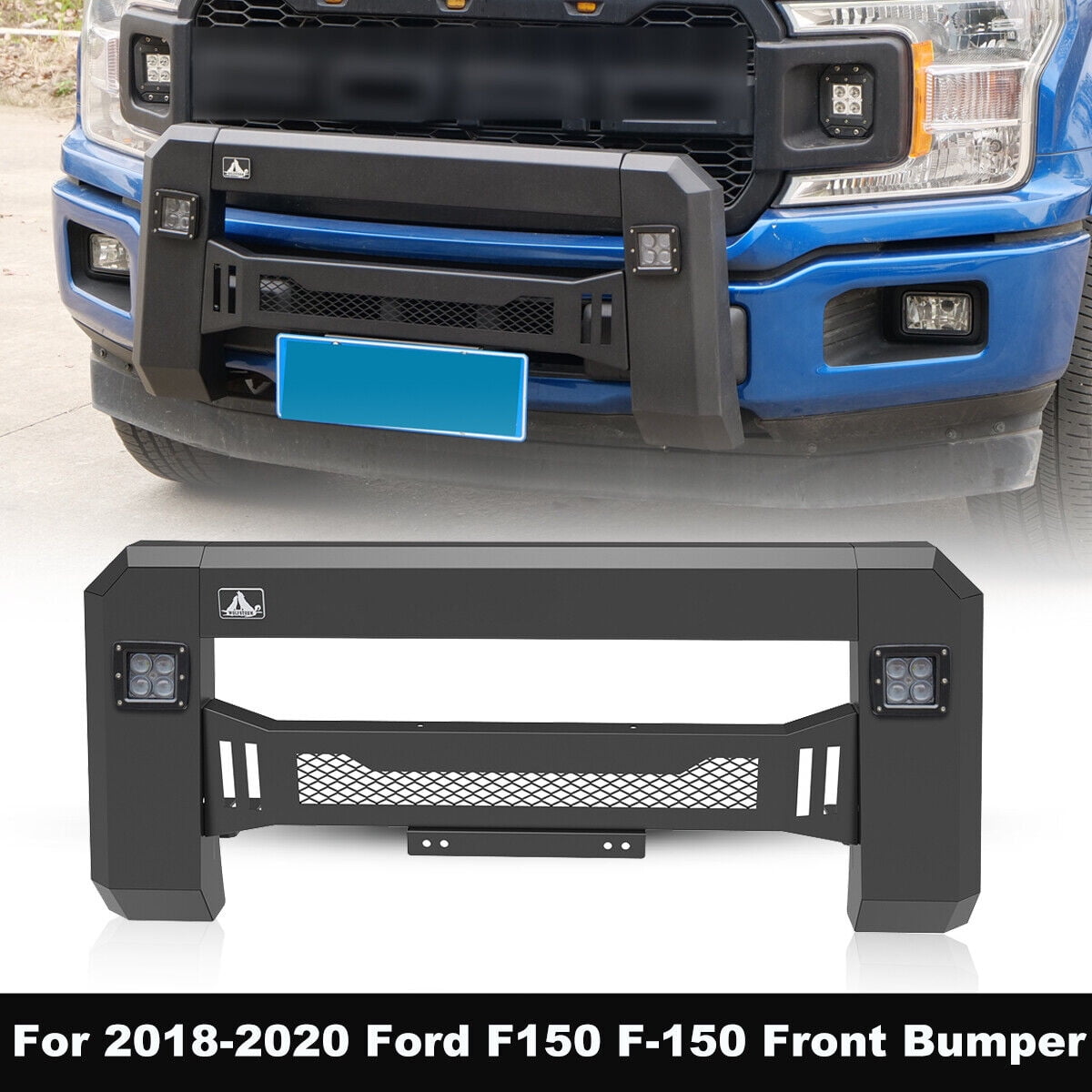 WOLFSTORM Front Bumper Black Grille Guard W/LED Lights for 2018 2019 ...