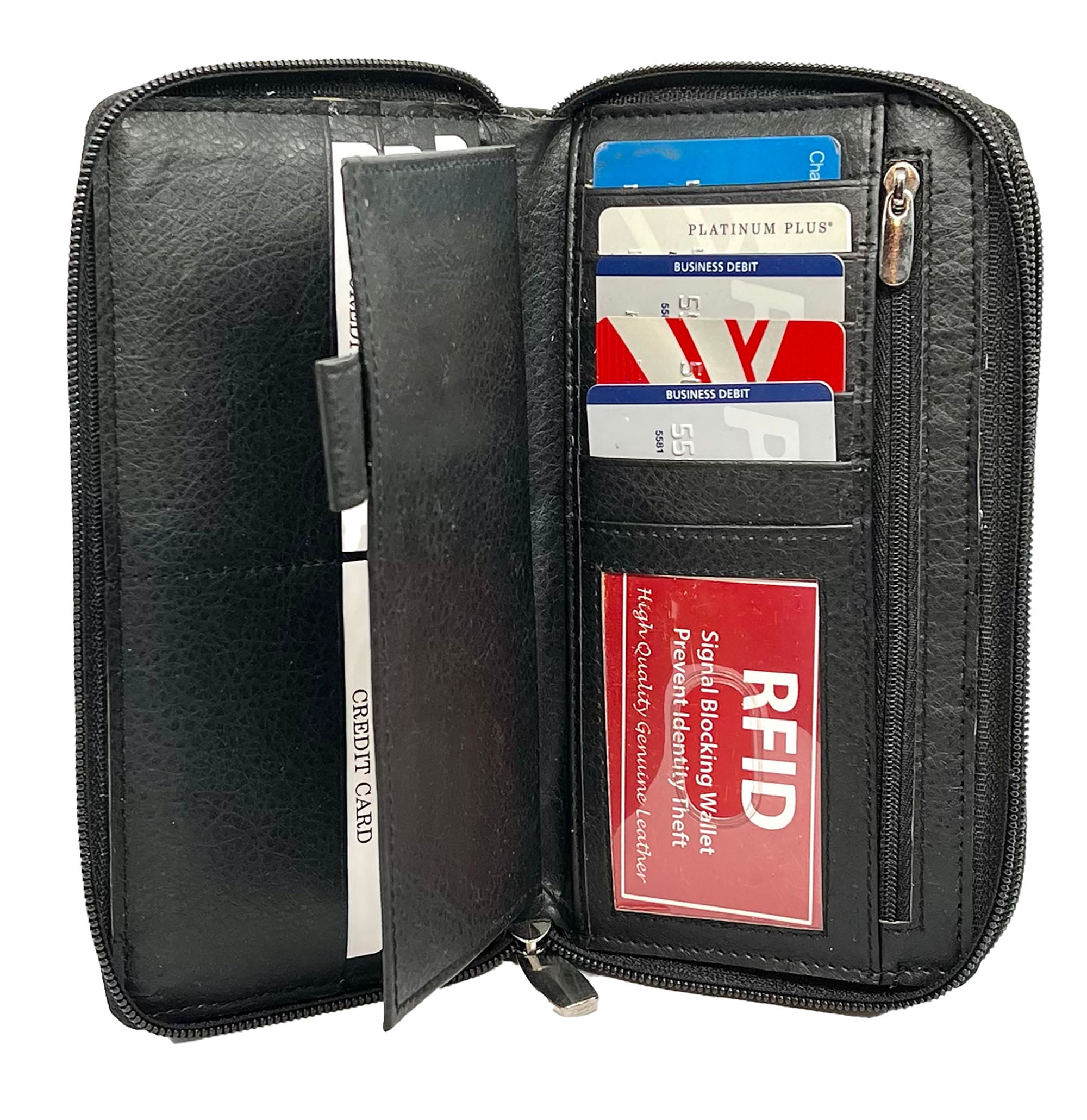 Black Genuine Leather Credit Card Checkbook Organizer Women's Clutch ...