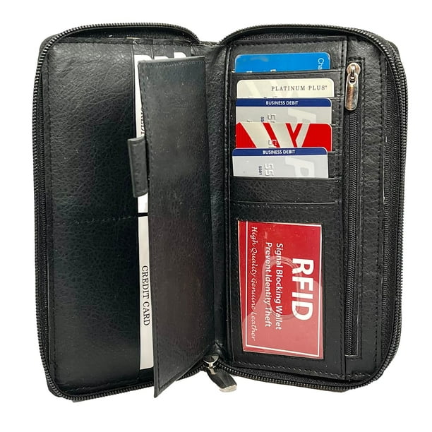Black Genuine Leather Credit Card Checkbook Organizer Women's Clutch ...