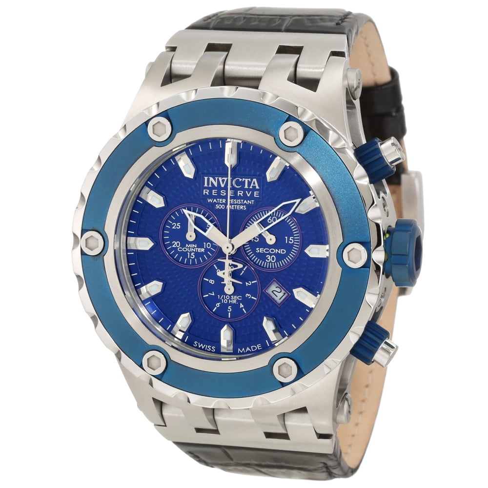 Invicta Men's 10085 Subaqua Reserve Blue Dial Blue Bezel Leather Strap ...