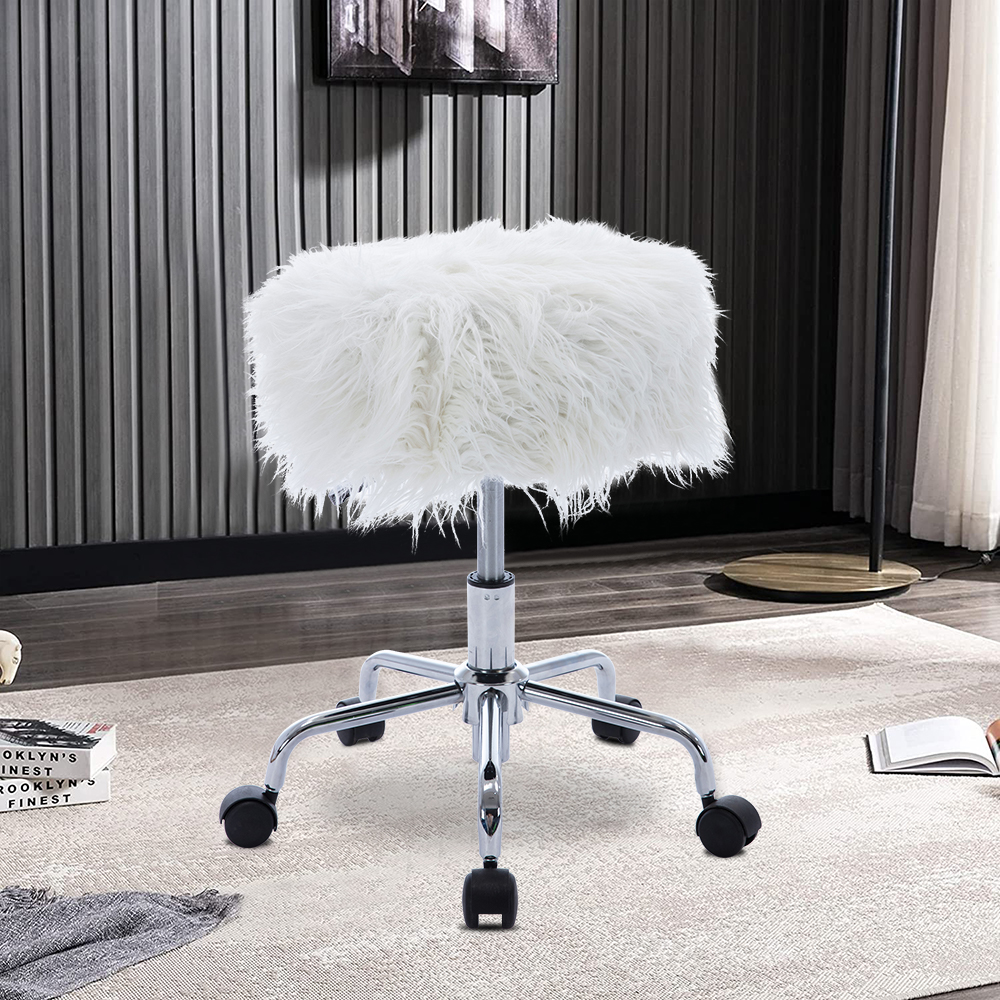 SESSLIFE Fluffy Vanity Stool Chair, Faux Fur Height Adjustable Swivel ...
