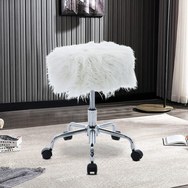 SESSLIFE Fluffy Vanity Stool Chair, Faux Fur Height Adjustable Swivel ...
