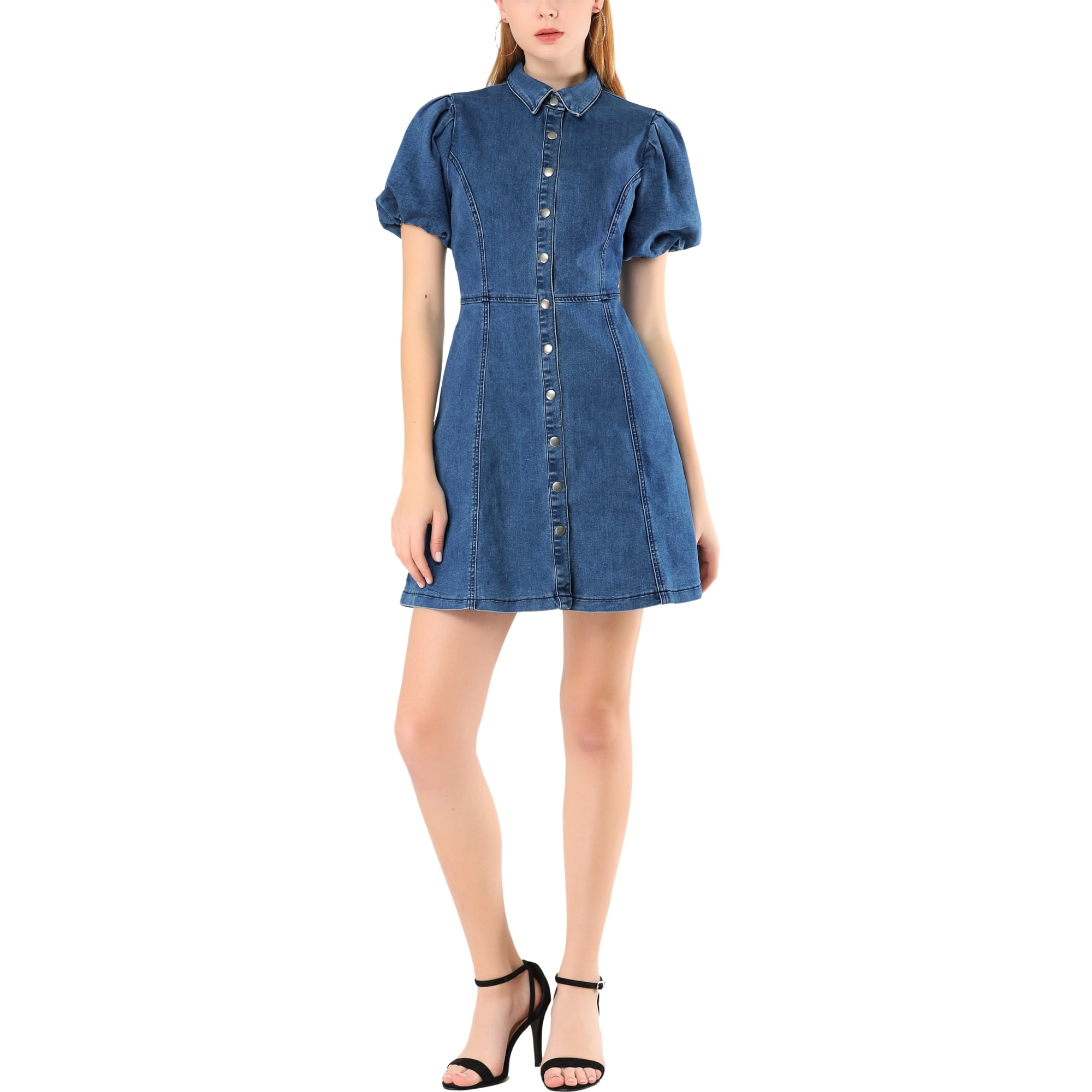Click here for Inspire Chic Womens Denim Dress Puff Short Sleeve... prices