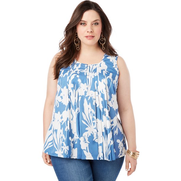 Roamans Womens Plus Size Pleated Tank Top