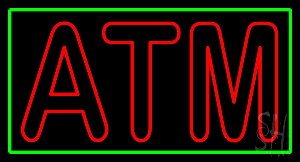 Double Stroke ATM Green Border LED Neon Sign 13 x 24 - inches, Black ...