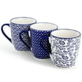 Elama Declan 6 Piece 12 Ounce Assorted Design Stoneware Mug Set in Blue ...