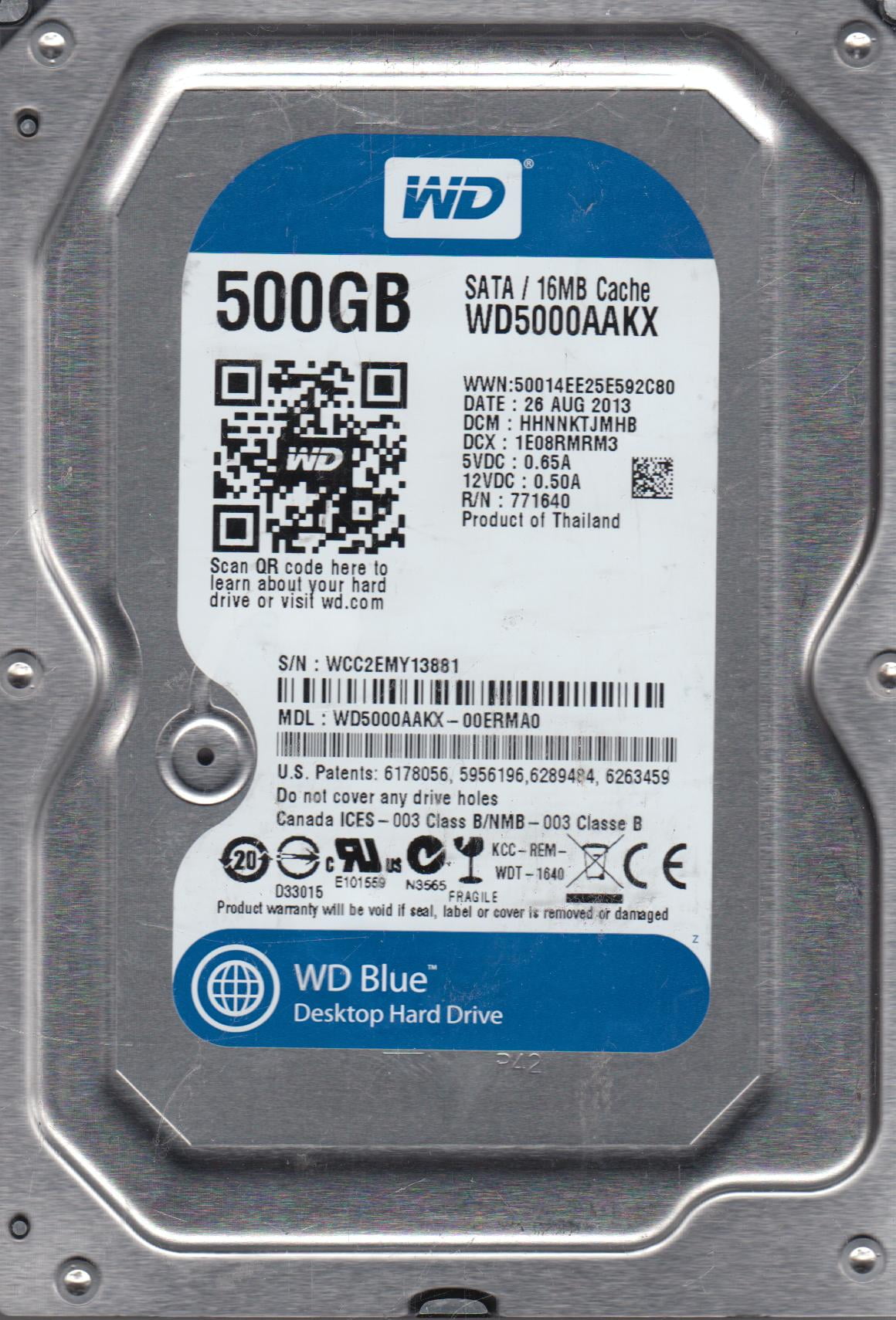 WD5000AAKX-00ERMA0, DCM HHNNKTJMHB, Western Digital 500GB SATA 3.5 Hard ...