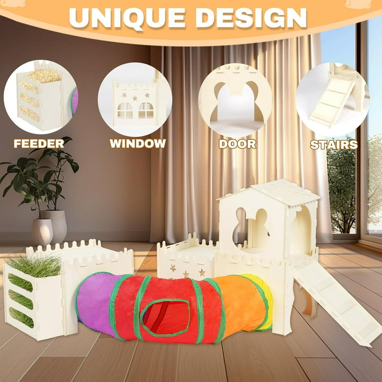 Multi-level Rabbit Home Extra Large Rabbit House Wooden Castle - 4 Room ...