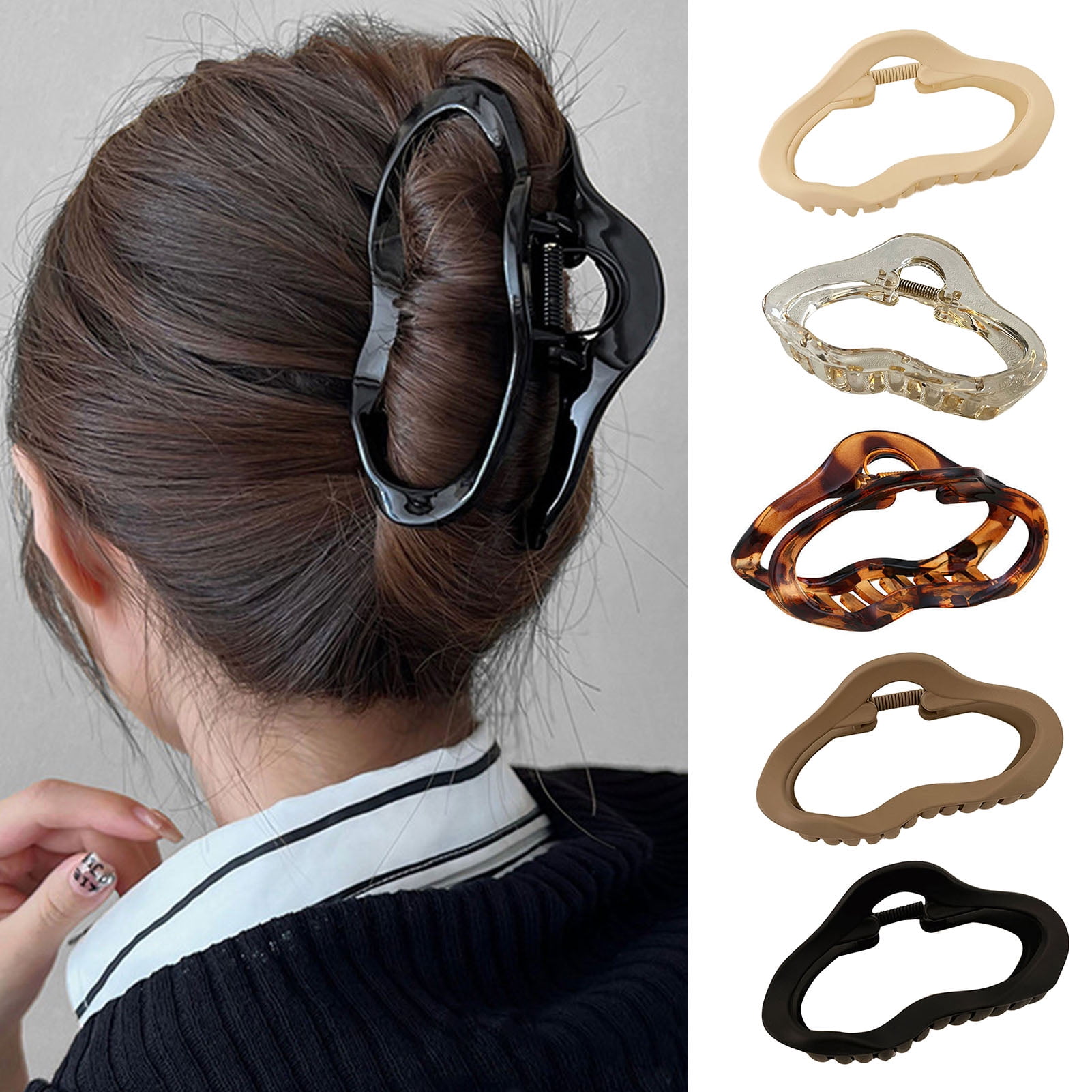 rygai Solid Color Frosted Liquid Line Hair Claw Vintage Irregular ...
