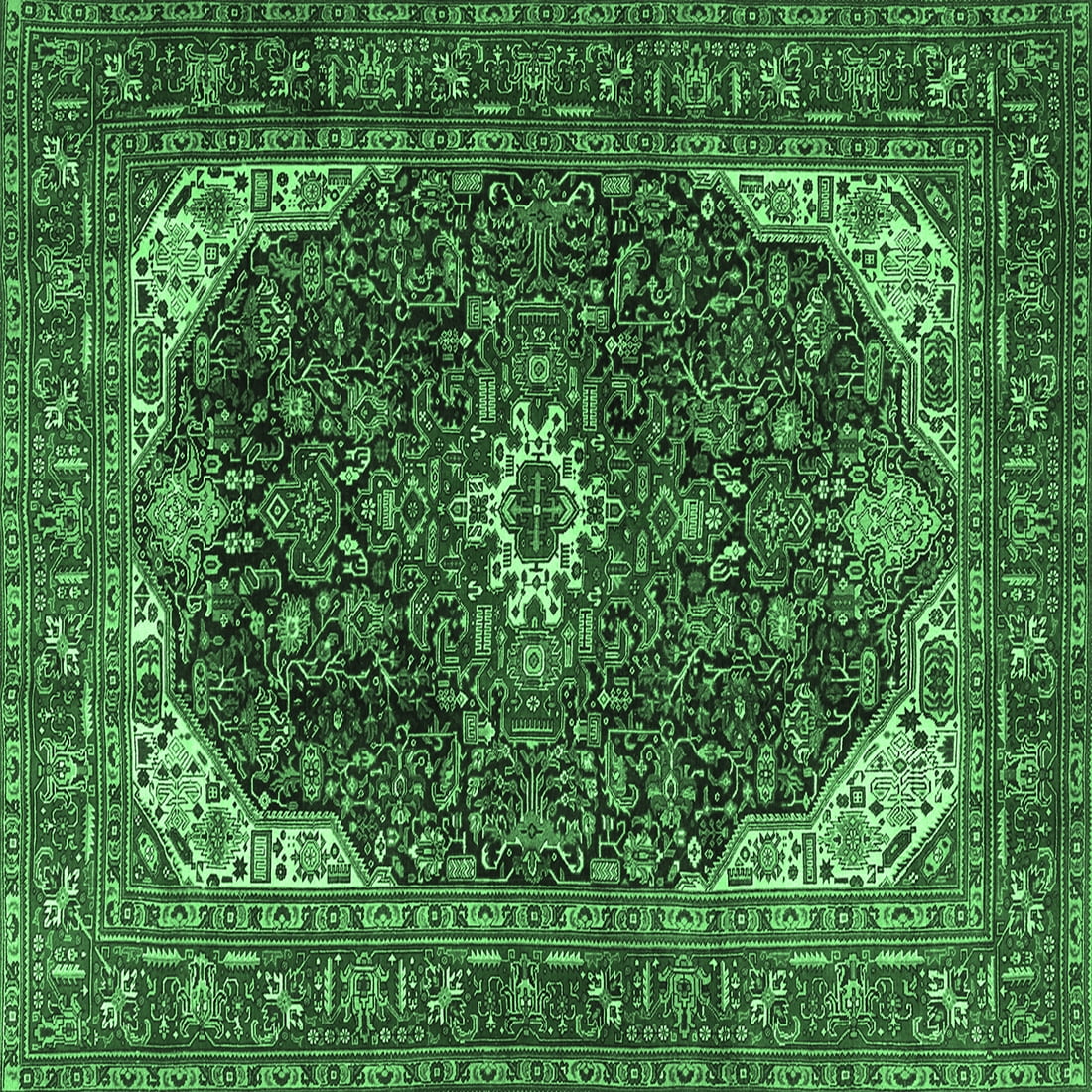 Ahgly Company Indoor Square Medallion Emerald Green Traditional Area ...