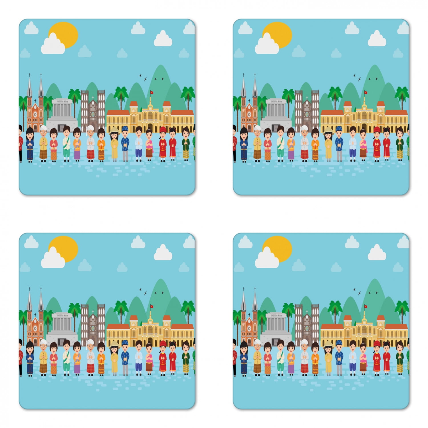 Travel Coaster Set of 4, Traditional People in Folkloric Clothes in ...