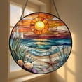Beach Sunset Faux Stained Glass Window Decor, Ocean Wave Suncatcher ...