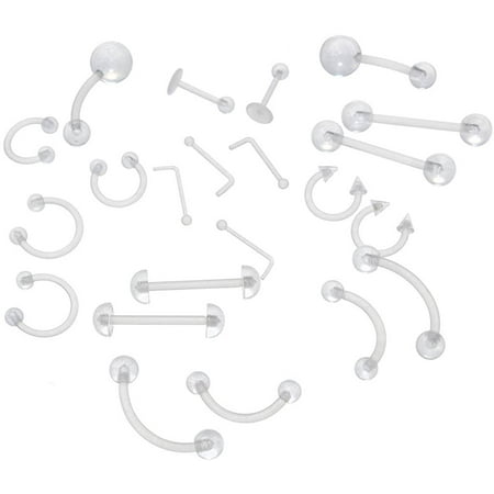 22pcs 14G 16G 18G 20G Clear Flexible Bioplast Retainer Navel Belly Ring ...