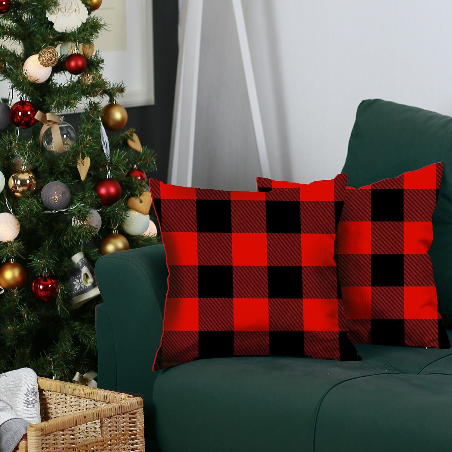 Christmas Plaid Decorative Throw Pillow Set of 2 Square 18" x 18" Red ...