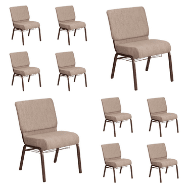 (10 PACK) 21'' Wide Light Gray Dot Fabric Church Chair with Book Rack ...