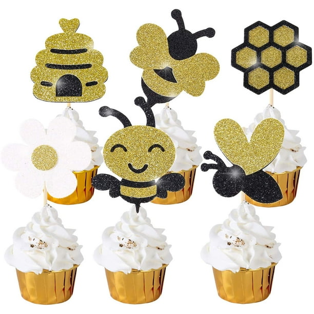 Bee Themed Birthday Party Cupcake Toppers for Bee Gender Reveal Baby ...