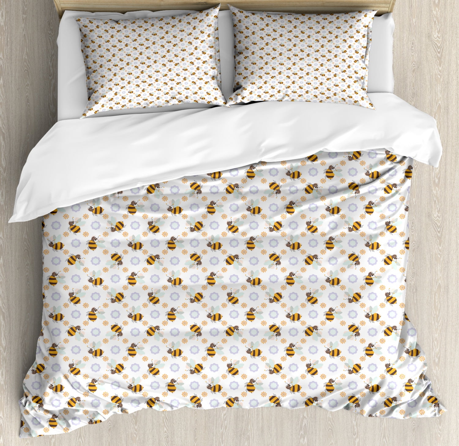 Flowers Insects Duvet Cover Set Queen Size, Friendly Interpretations of ...