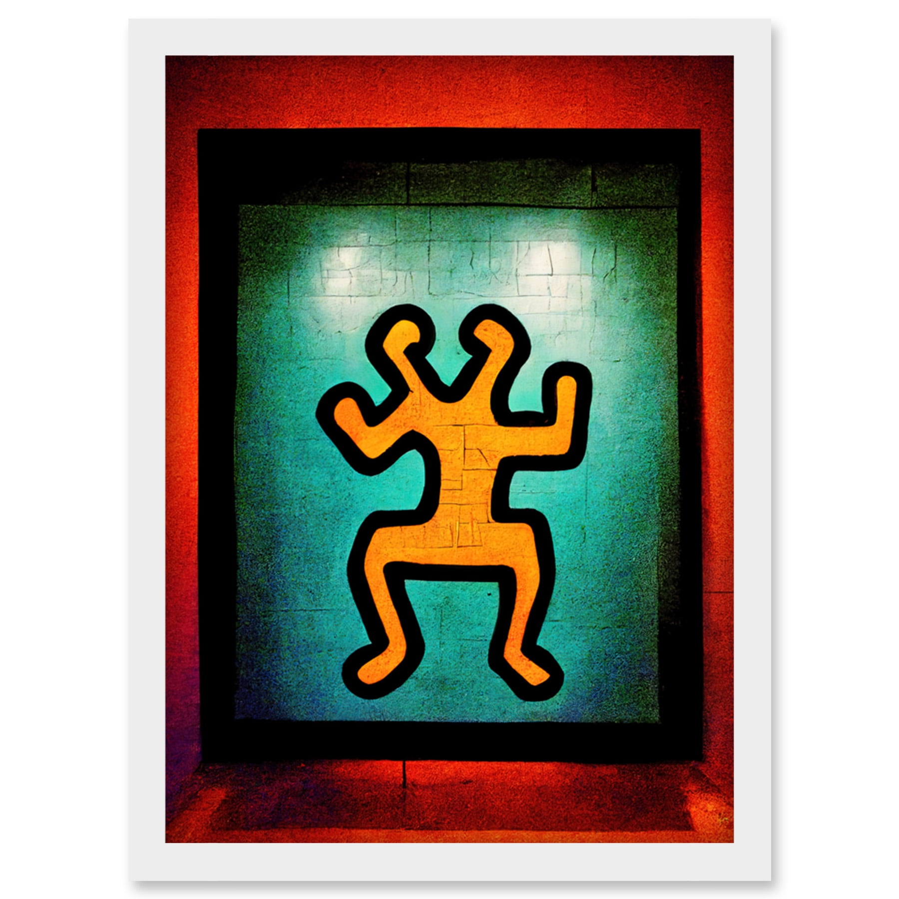 Orange Figure In Blue Square Painting Artwork Framed Wall Art Print A4 ...