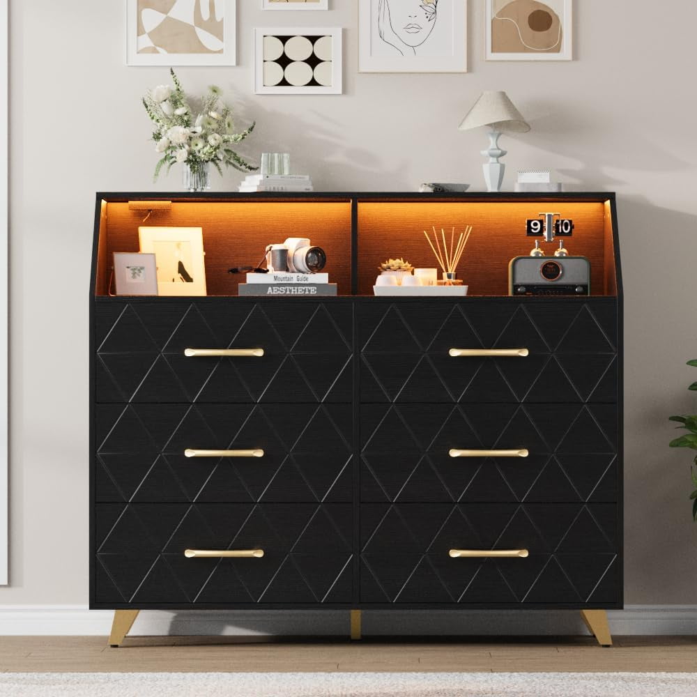 Click here for Yusazens Black Dresser With 6 Large Storage Drawer... prices