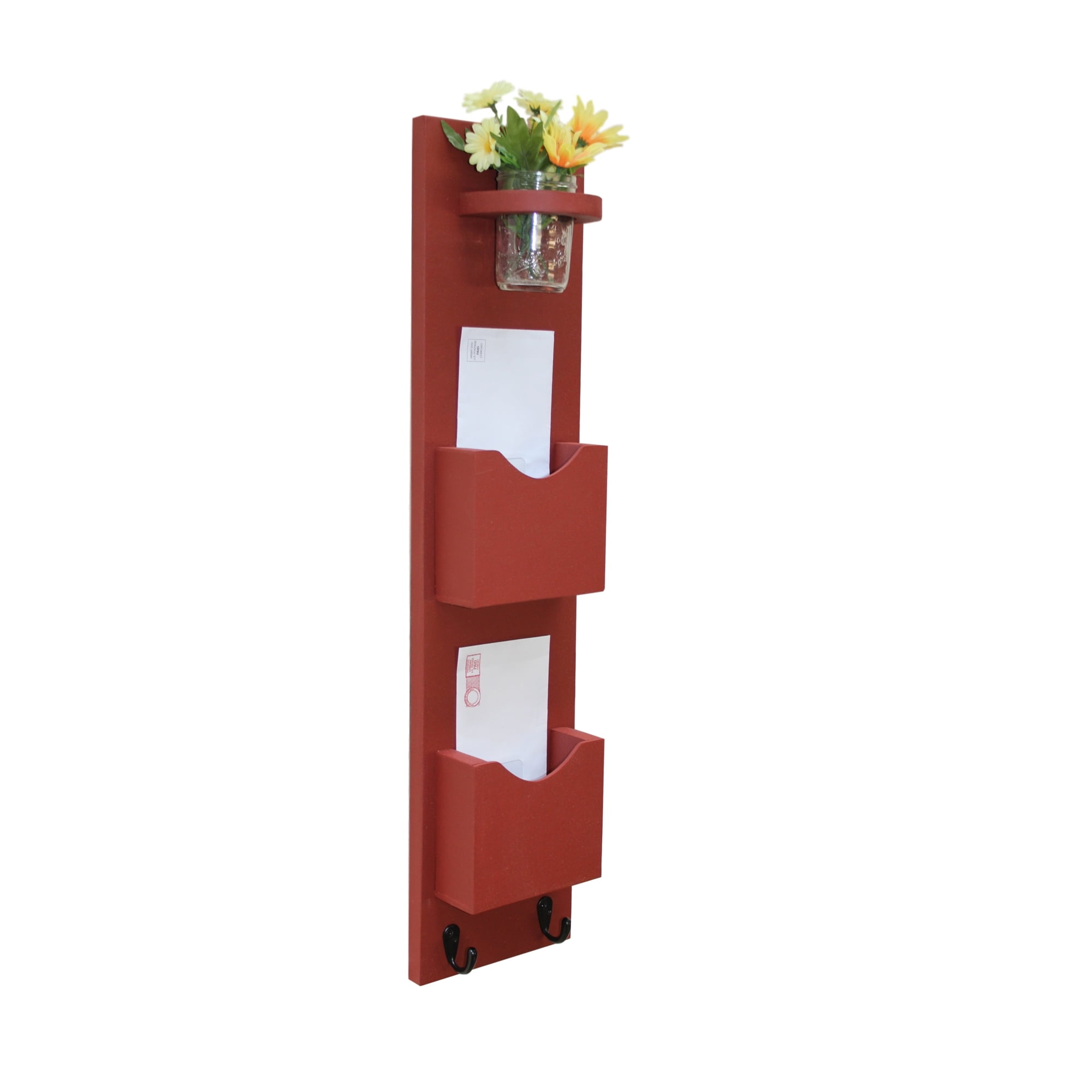 Tall Double Slot Mail Organizer with Key Hooks & Mason Jar - Walmart.com