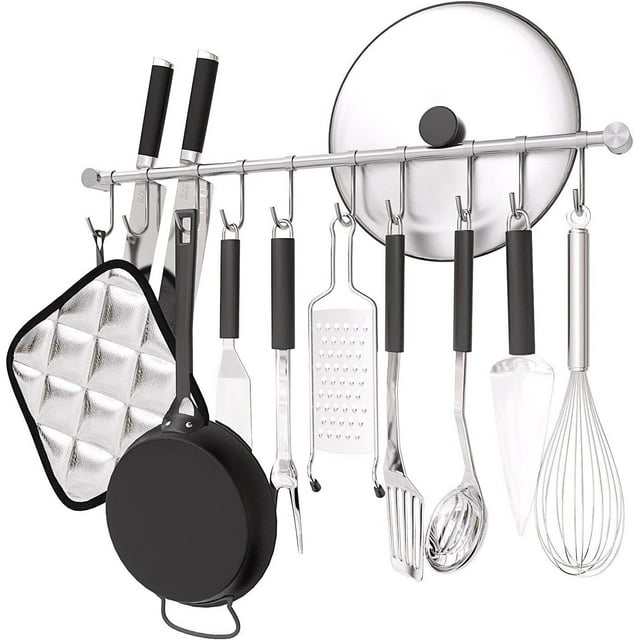 OKEPOO Kitchen Hanging Racks 304 Stainless Steel 20 Inch with 10 Pcs ...