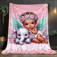 Angel Floral Elephant Print Flannel Blanket - Soft Warm 280GSM All ...