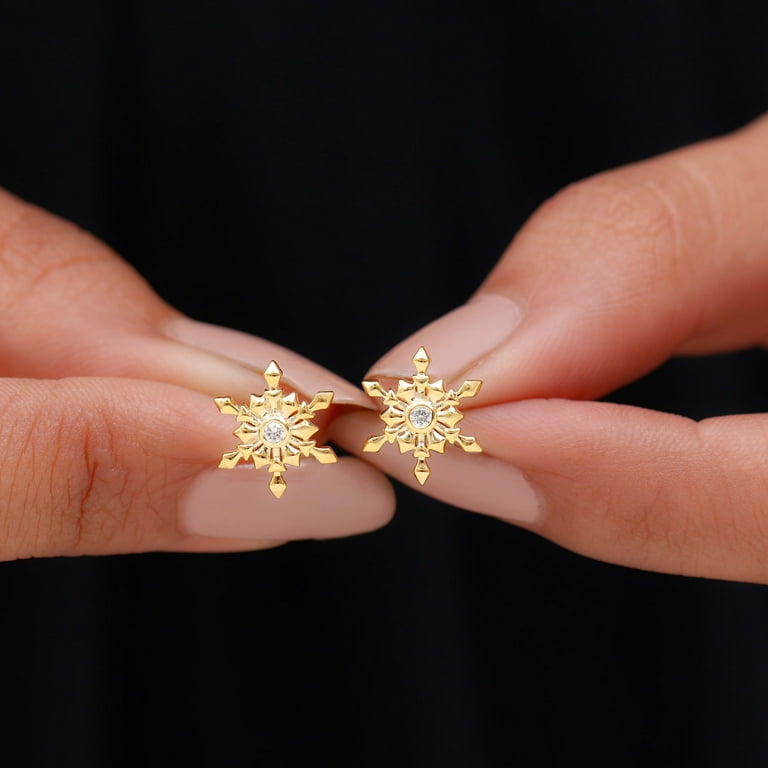 Rosec Jewels Snowflake Stud Earrings with Diamond for Women Hi si Quality 14K Yellow Gold Women s Size One size White