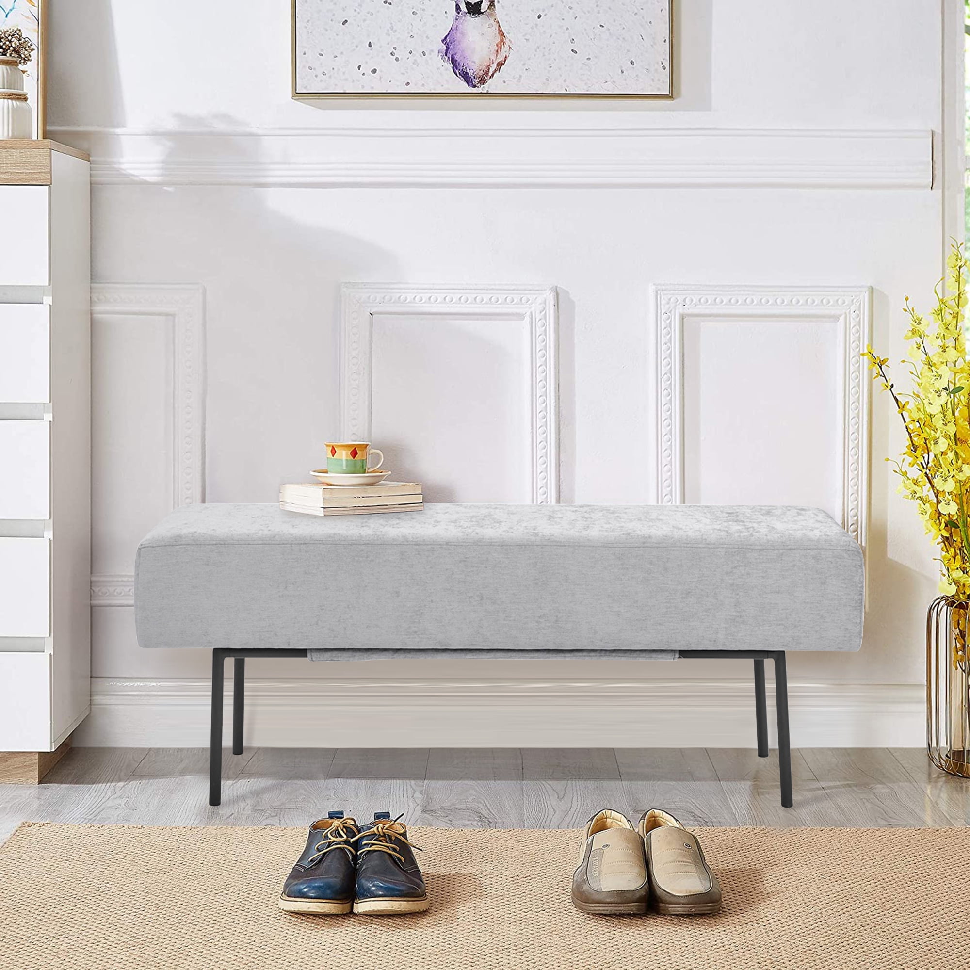 Sesslife Modern Velvet Bench Ottoman Upholstered Bench For Entryway