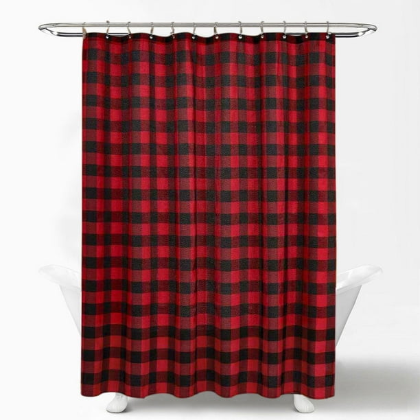 Buffalo Check Shower Curtain（180*180）: Cotton Blend Plaid Woven Texture ...