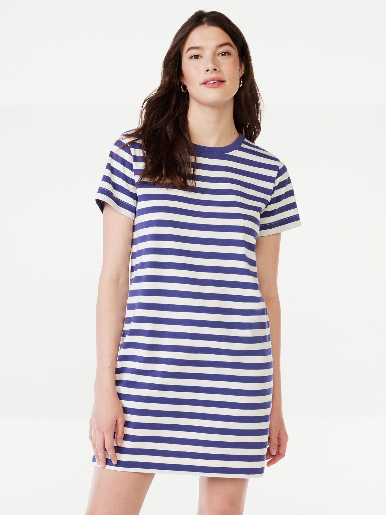 Free Assembly Women's Mini T-Shirt Dress with Short Sleeves, Sizes XS ...