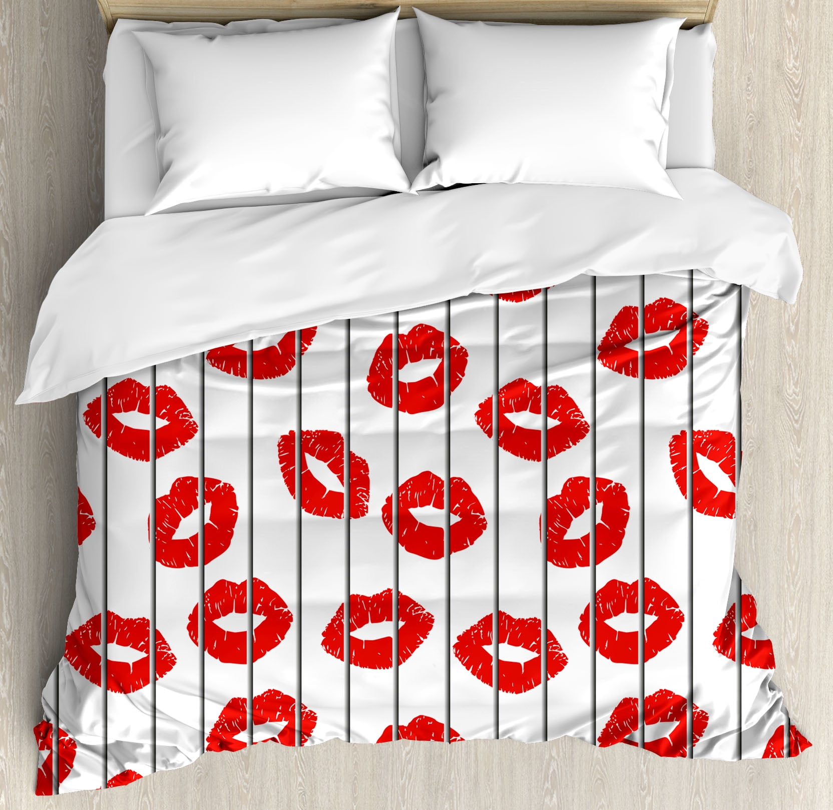 Glamour Queen Size Duvet Cover Set Trendy Sexy Woman Lips Behind The
