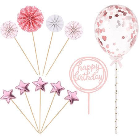 Happy Birthday Cake Topper Set Paper Fan Cake Topper Confetti Balloon ...