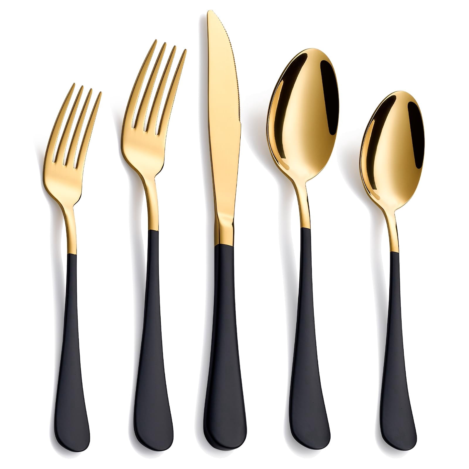 Moxinox 20-Piece Black & Gold Silverware Set, 18/0 Stainless Steel ...