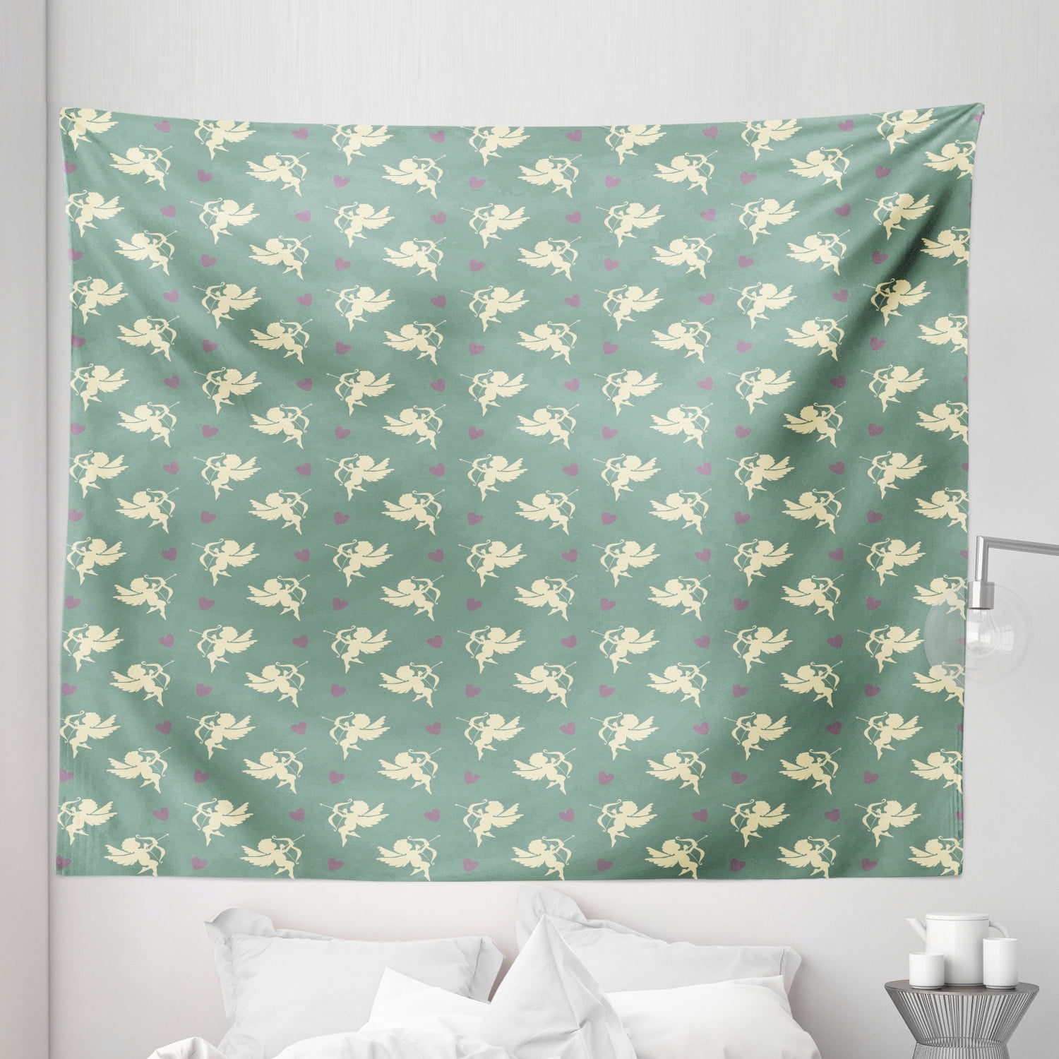 Green Tapestry, Greek Inspired Romance Cupid Silhouette Pattern with ...