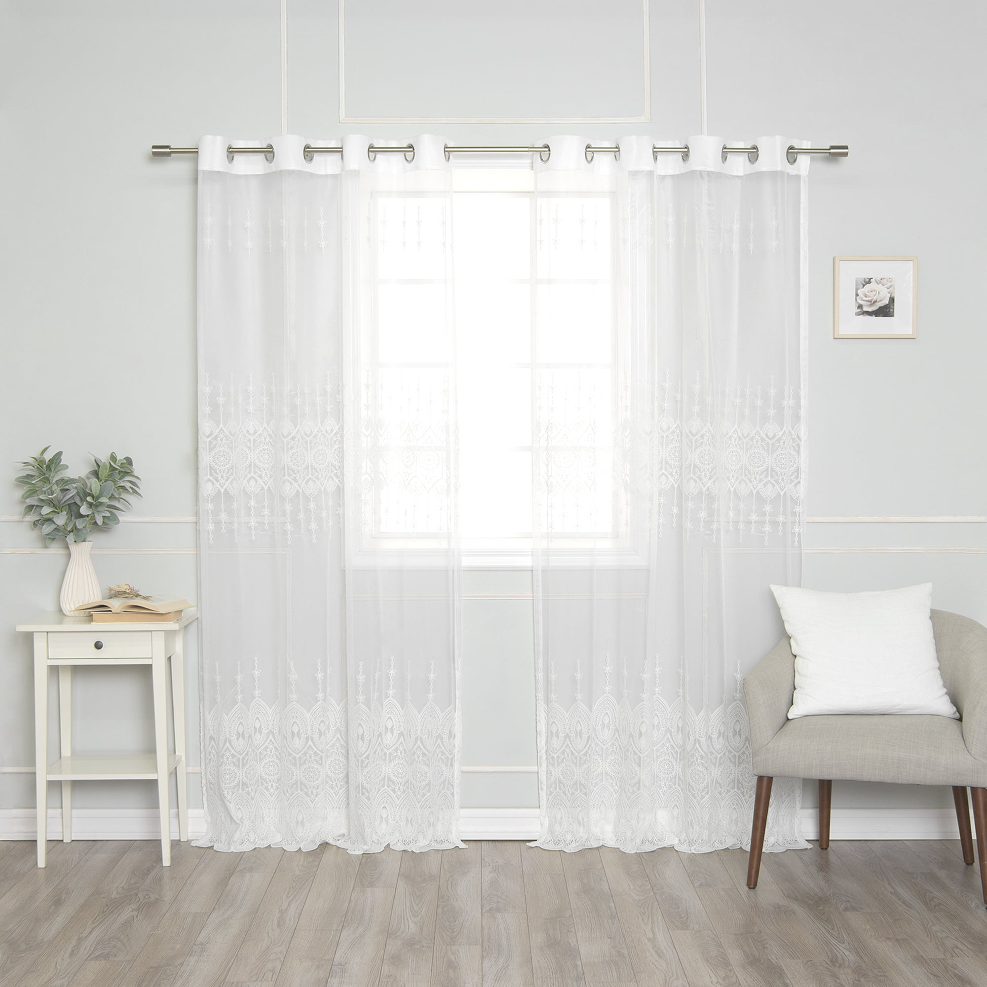 Quality Home Sheer Floral Trellis Curtains - Walmart.com