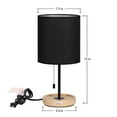 HAITRAL Contemporary Desk Lamp with Wooden Base, Black Fabric Shade ...
