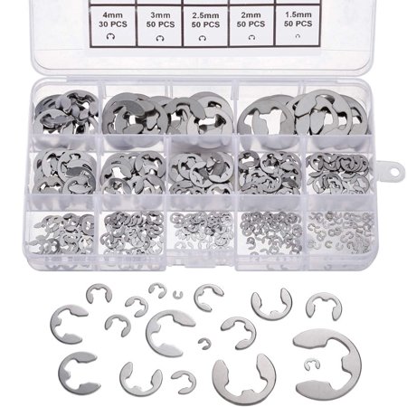 SICED Circlips, 400 Pieces 1.5-15mm E-Clip Stainless Steel Circlips with Storage Box, Circlips ...