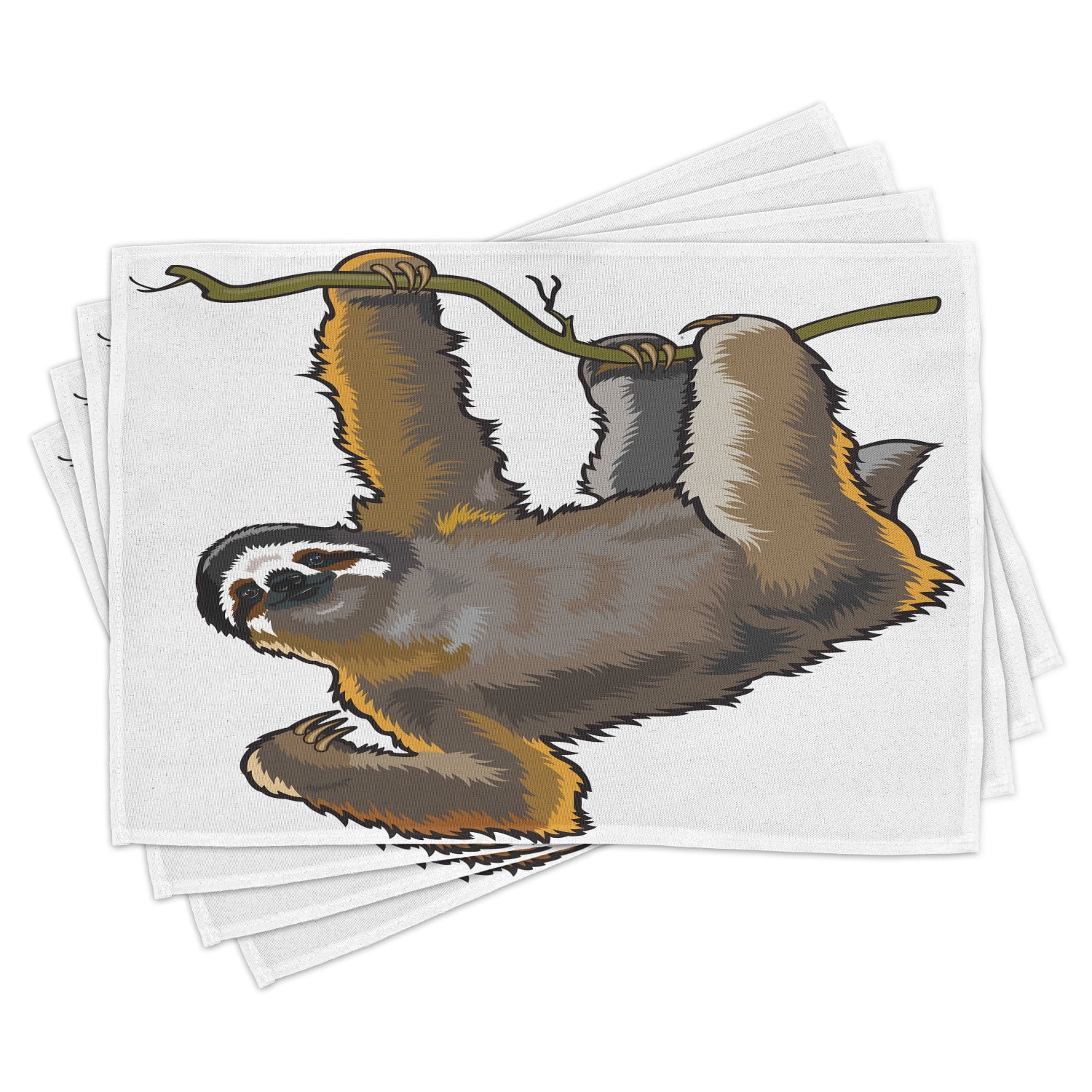 Ambesonne Animal Place Mats Set of 4, Lazy Sloth Bear Cartoon, Standard ...