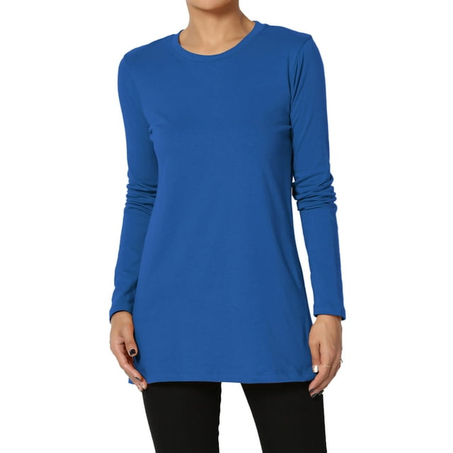 Women's PLUS Basic Round Crew Neck Long Sleeve T-Shirt Stretch Cotton ...